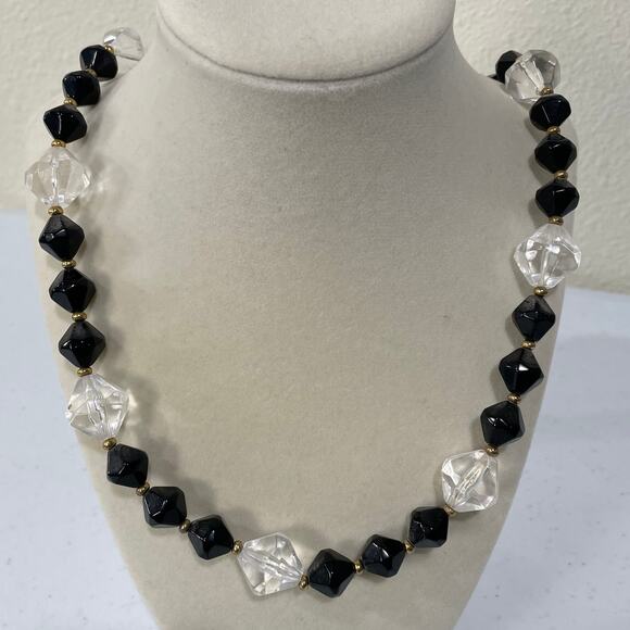 Vintage | Jewelry | Vintage 5s 60s Black Clear Lucite Beads Long Single ...